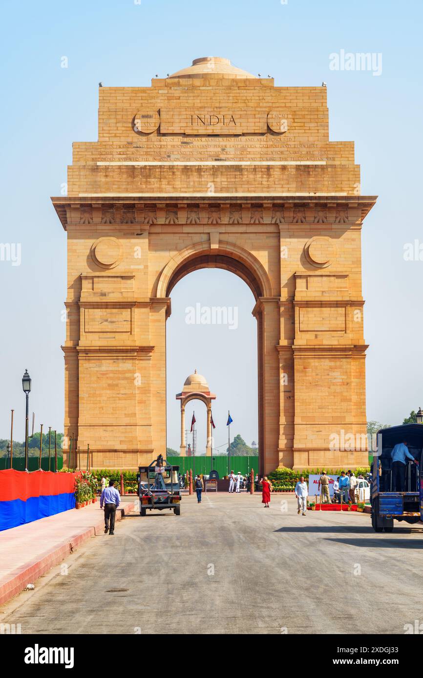 Delhi, India - 6 November, 2018: Scenic view of the India Gate on blue ...