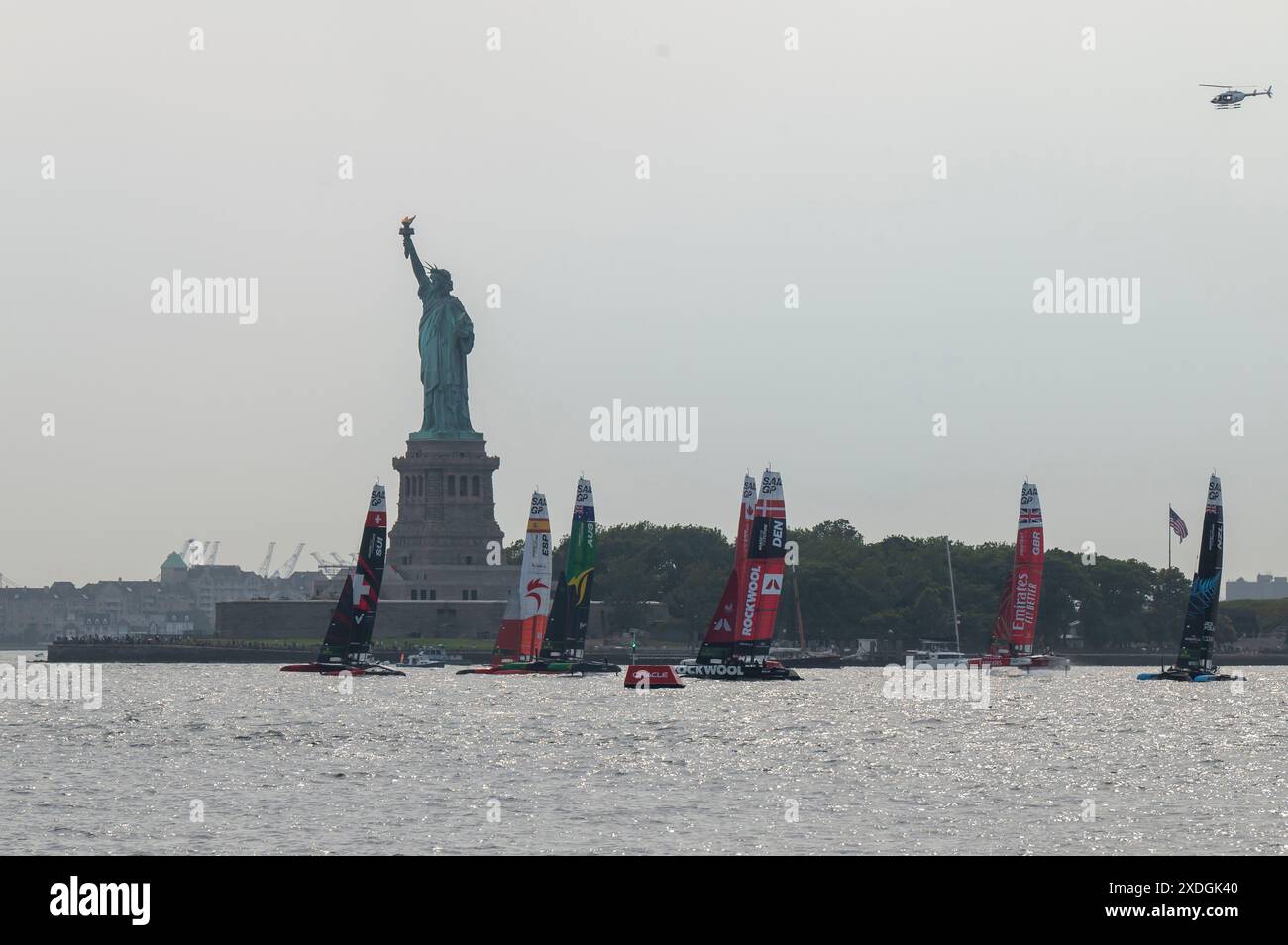 NEW YORK, NEW YORK - JUNE 22: A general view of SailGP boats race in ...