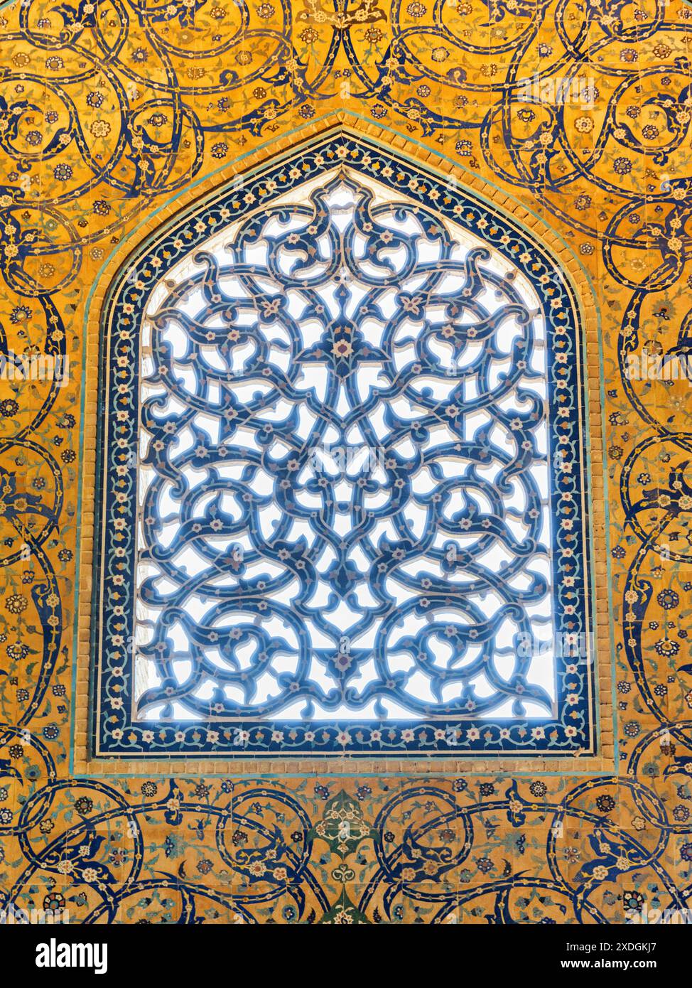 Isfahan, Iran - 24 October, 2018: Awesome stone carved window in Sheikh ...