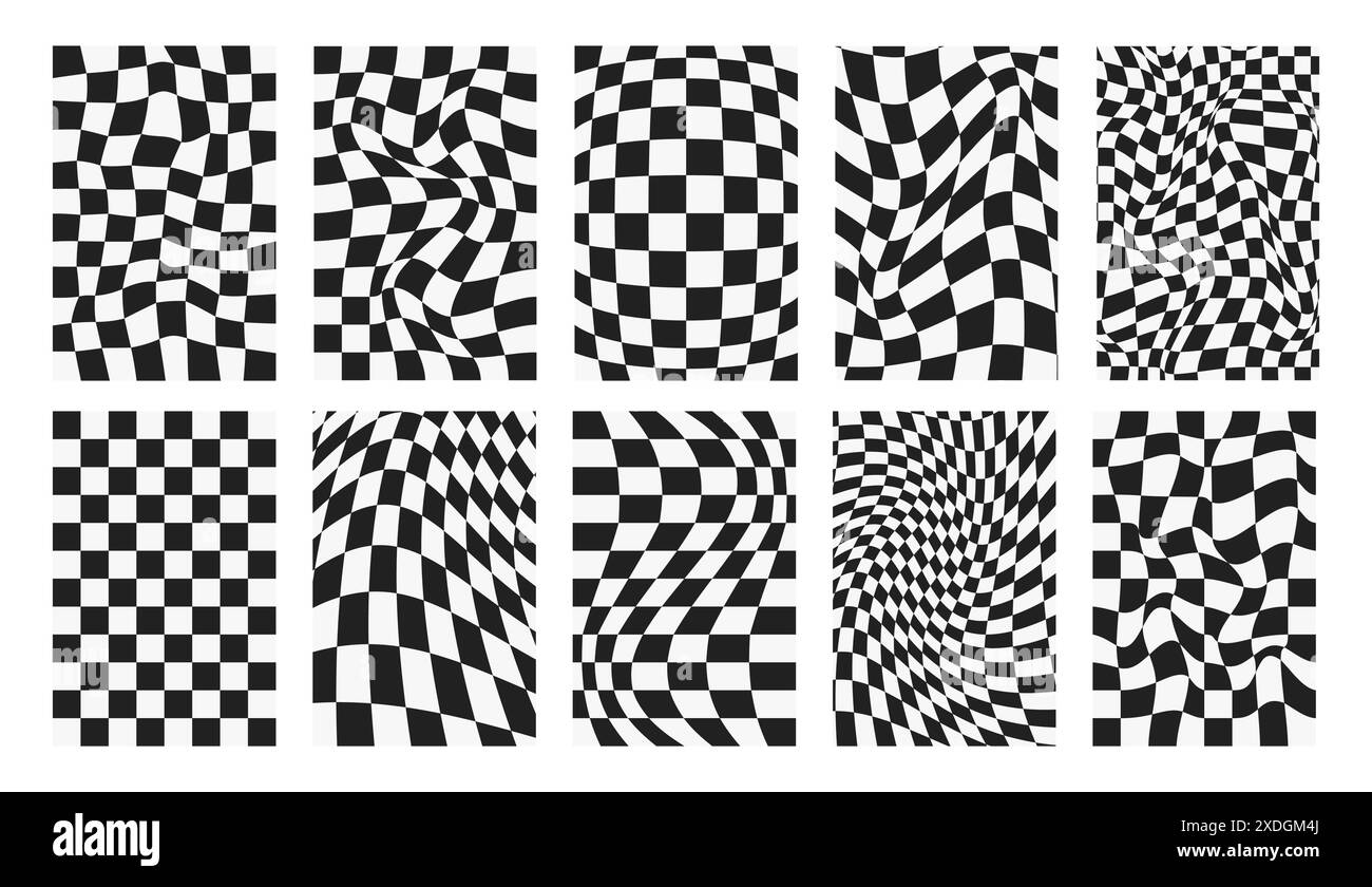 Psychedelic Checkerboard. Set of Trippy checkered wallpaper. Groovy Backgrounds. Hippie vector ...