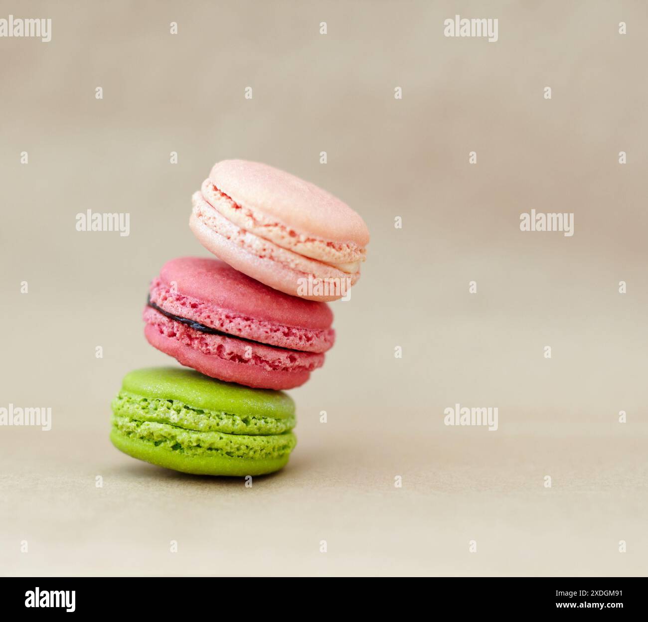 Macaroons, dessert and stack of French sweets with variety, delicacy ...