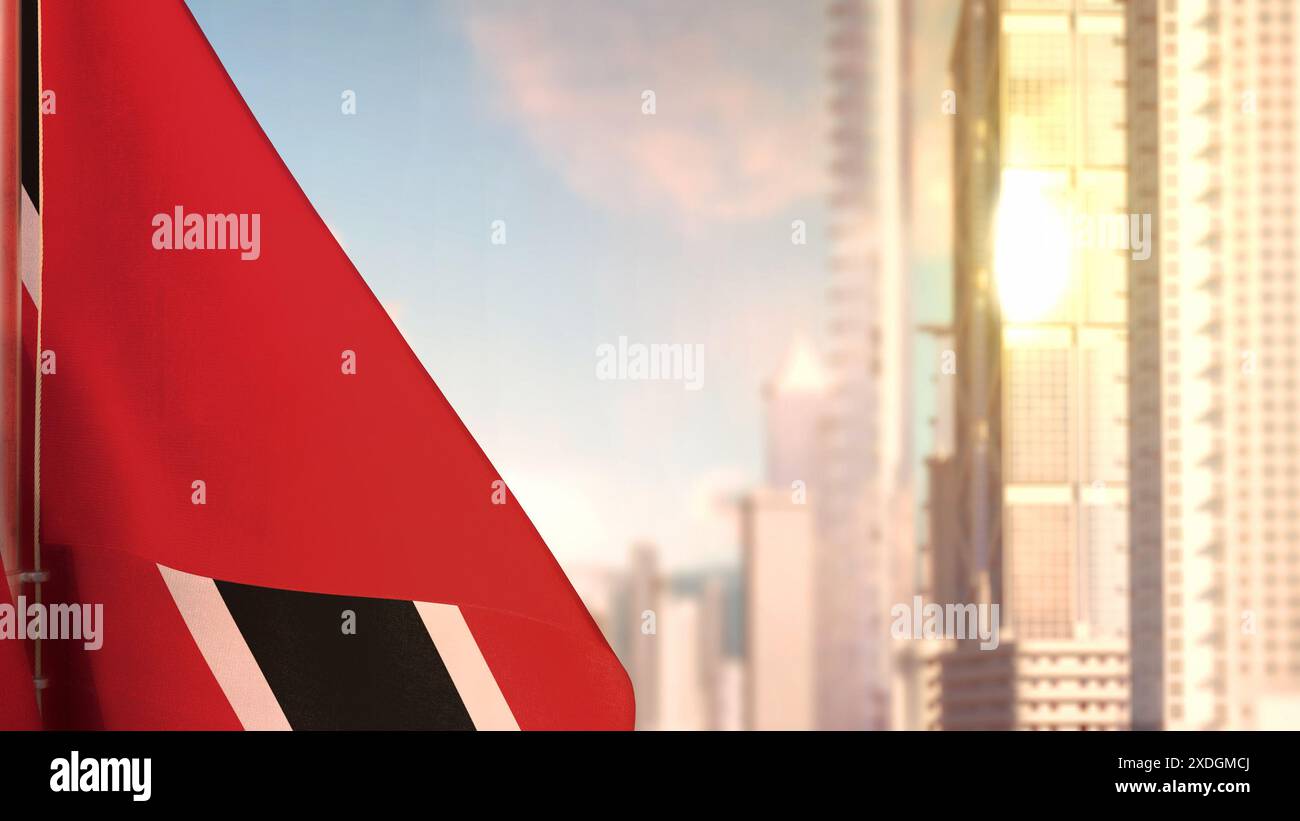 flag of Trinidad and Tobago on city skyscrapers buildings vanilla ...