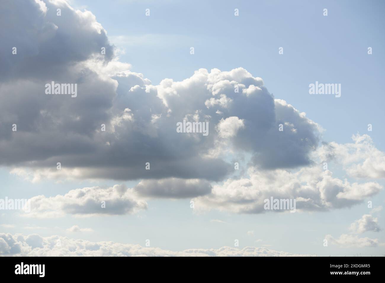 Nature, heaven and calm blue sky with clouds, texture and warm climate ...
