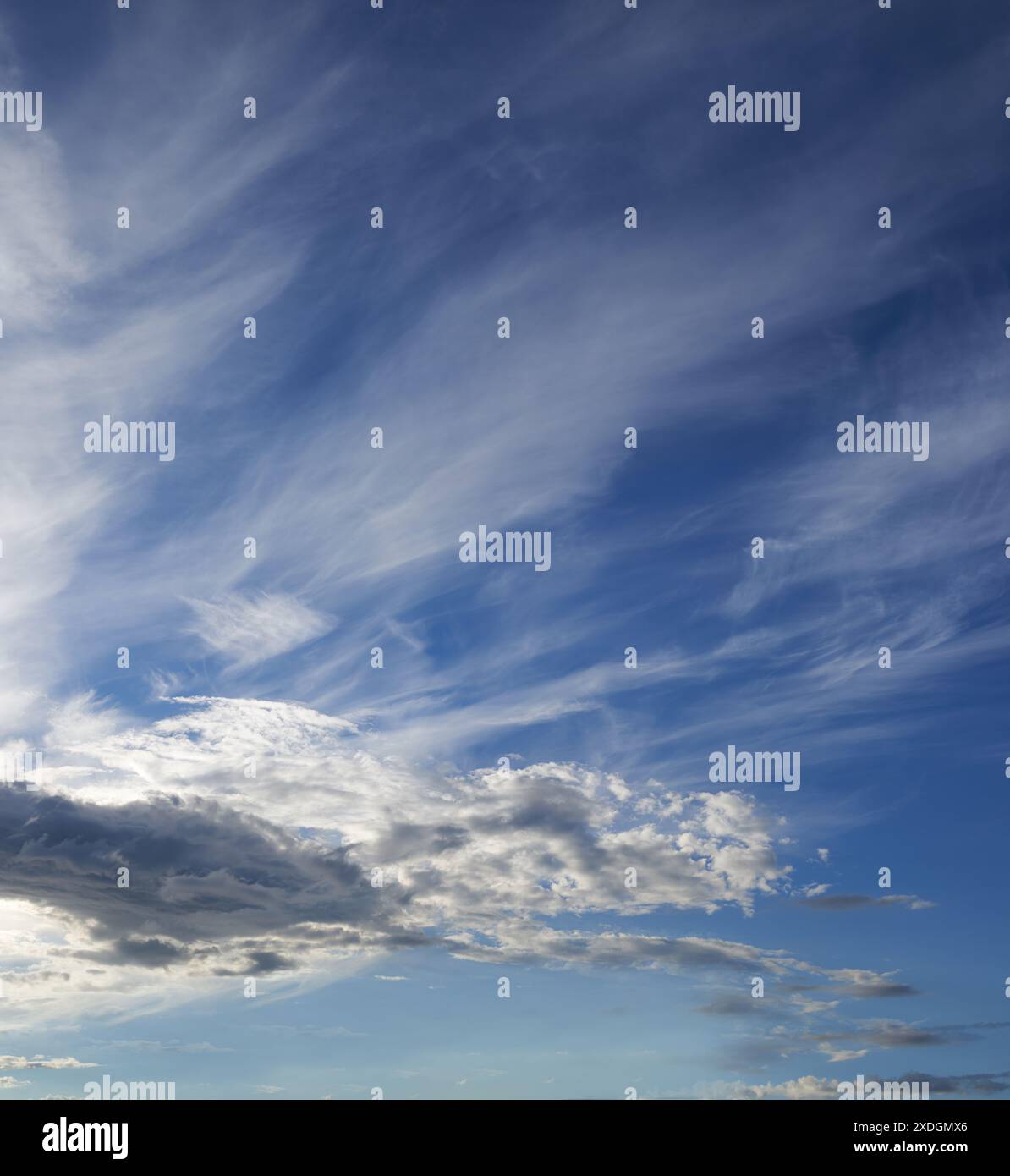 Morning, blue sky and clouds in outdoor with weather for humidity ...