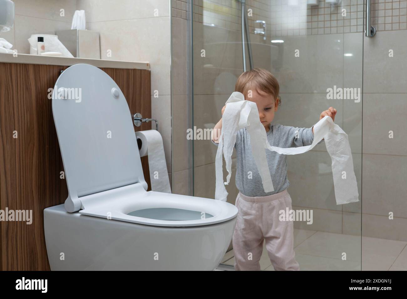 Kid toilet paper mess hi-res stock photography and images - Alamy