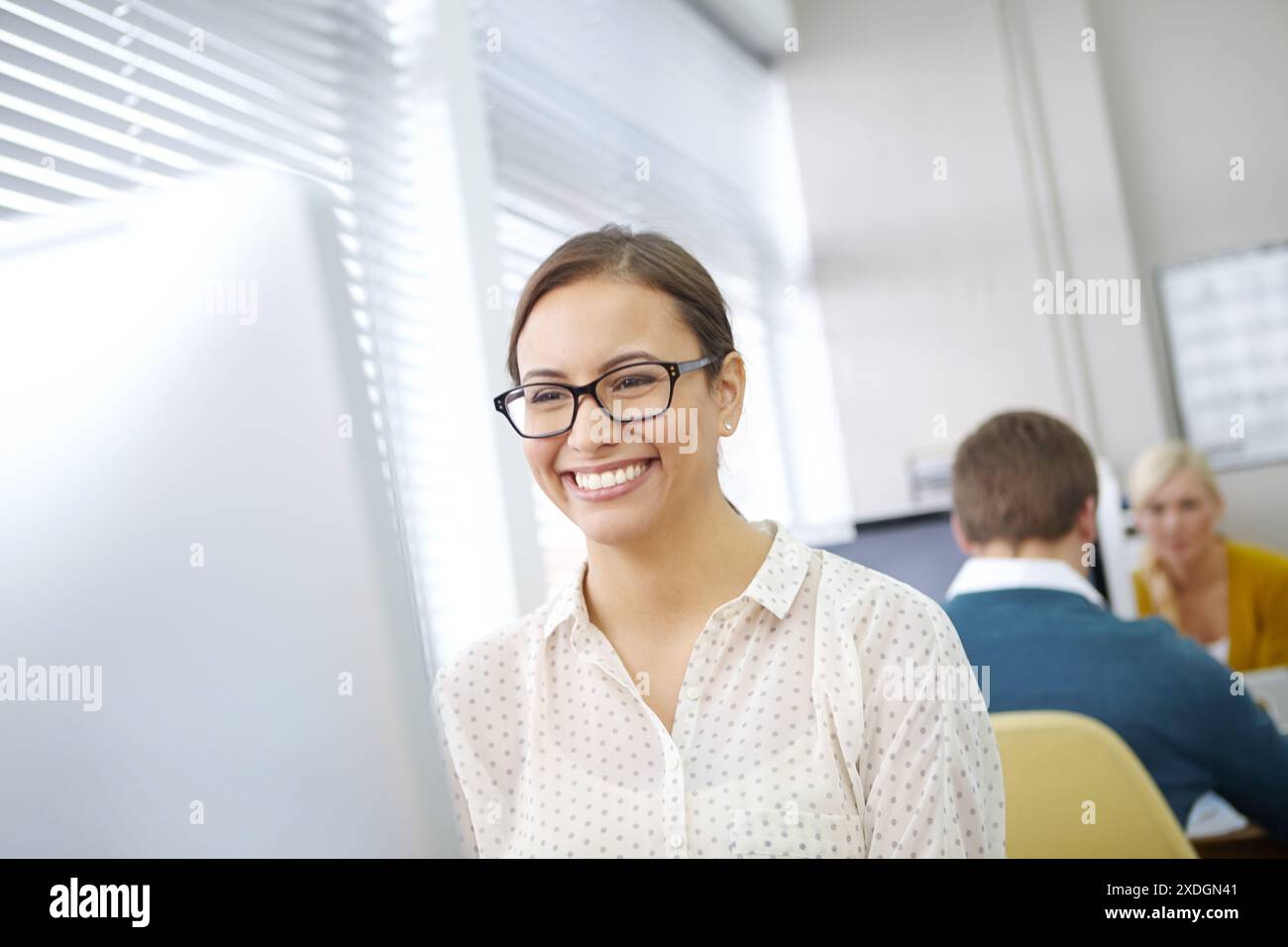 Computer, business woman and reading email for software development at ...