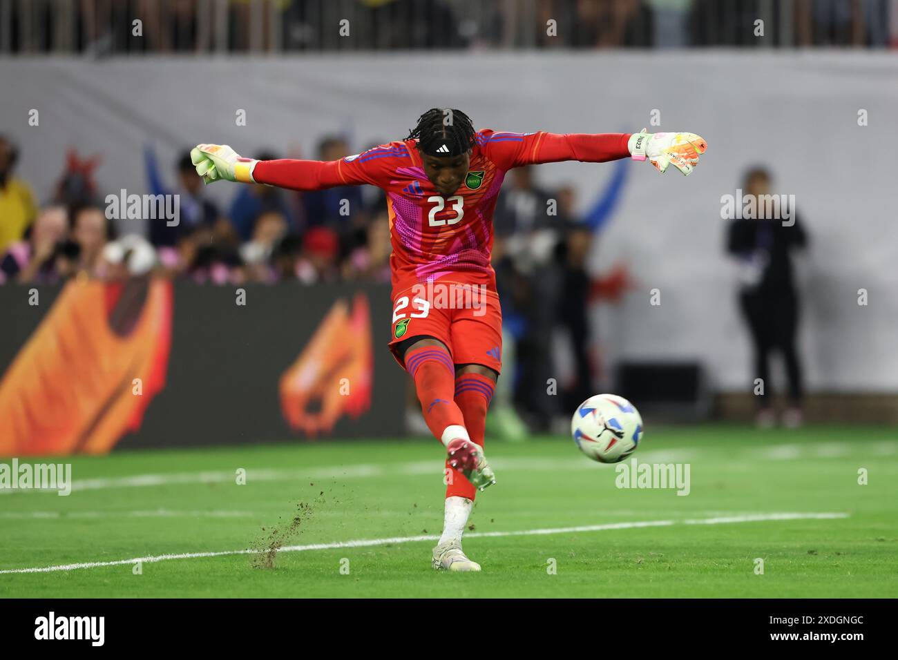 HOUSTON, TX - JUNE 22: Jahmali Waite of Jamaica passes the ball during ...
