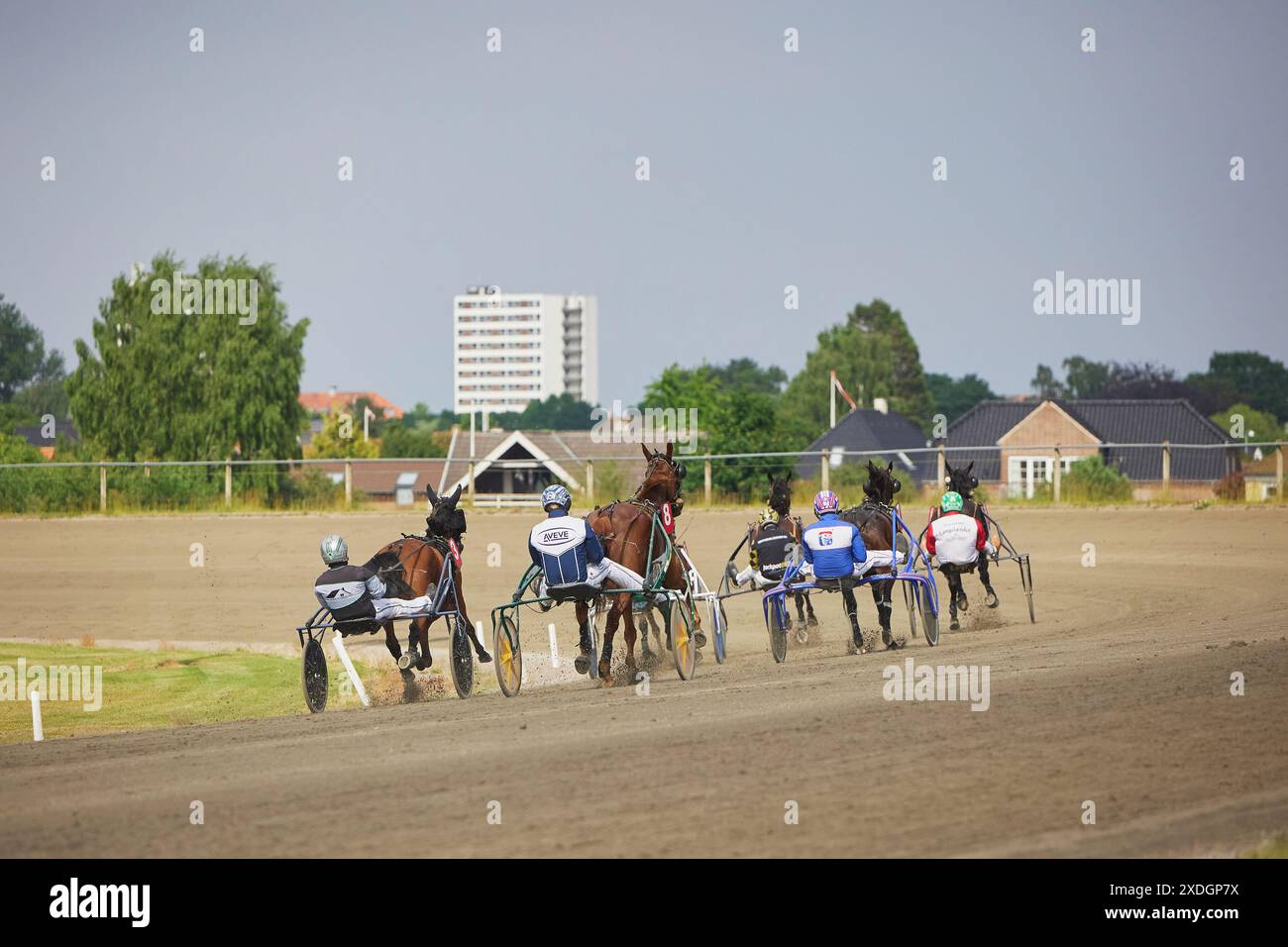 Odense, Denmark, May 31, 2024: Horse racing with carts at hippodrome ...