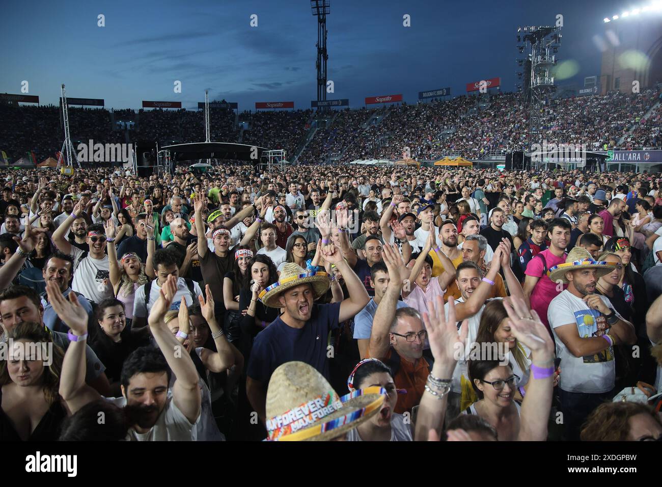 Italian singer Max Pezzali performing on stage during his “Max Forever ...