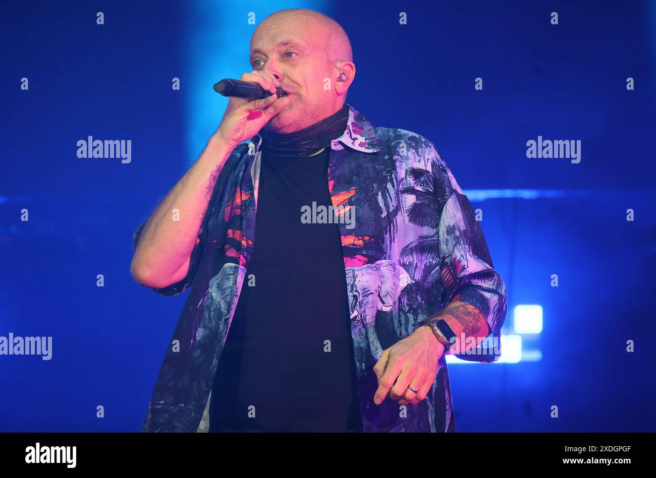 Italian singer Max Pezzali performing on stage during his “Max Forever ...