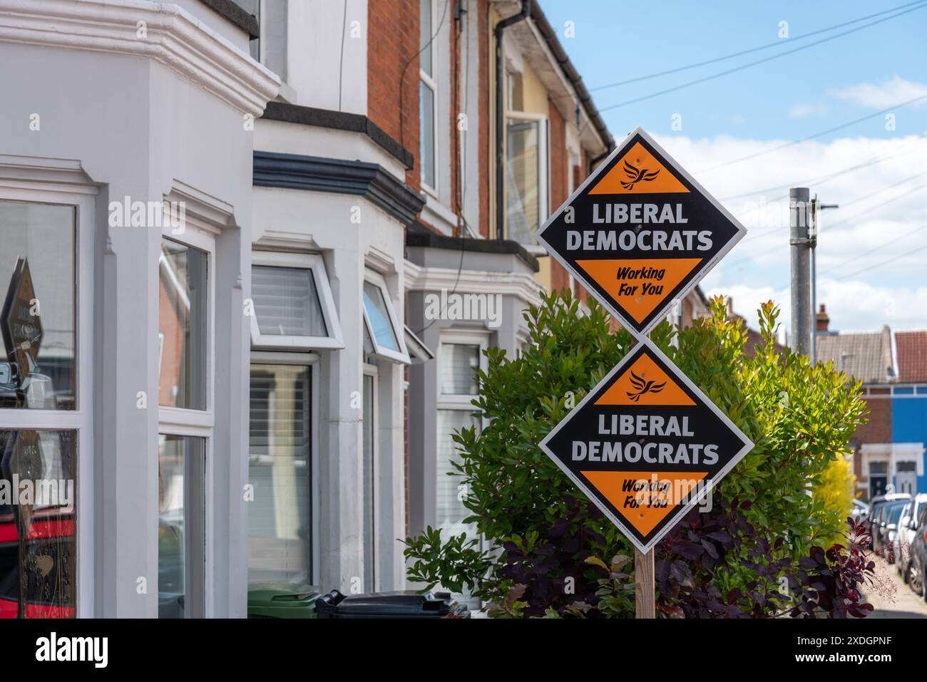 Signs showing support for the Liberal Democrat party ahead of local and ...
