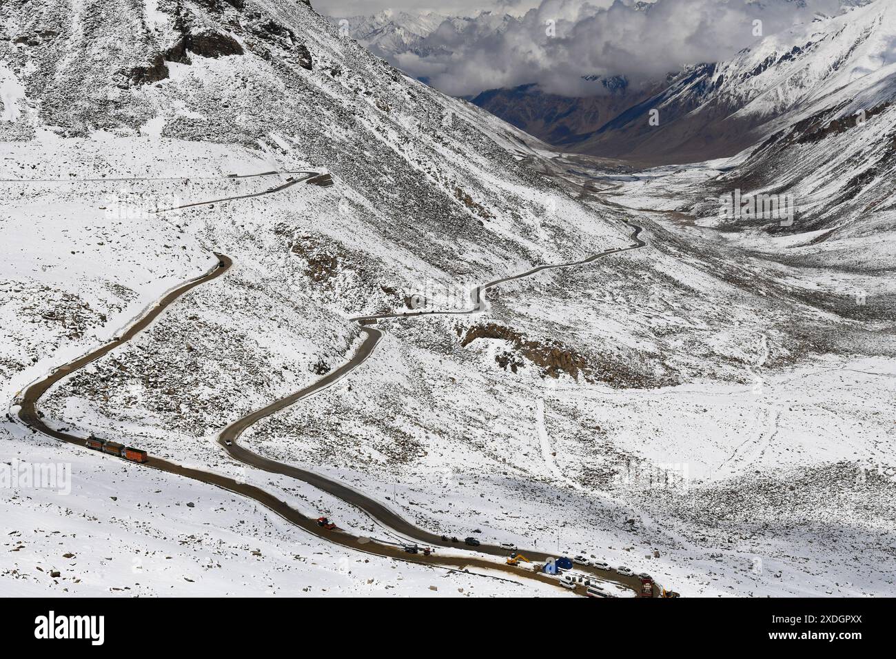 June 22, 2024, Leh, Ladakh, India: Vehicles ply on road after fresh ...