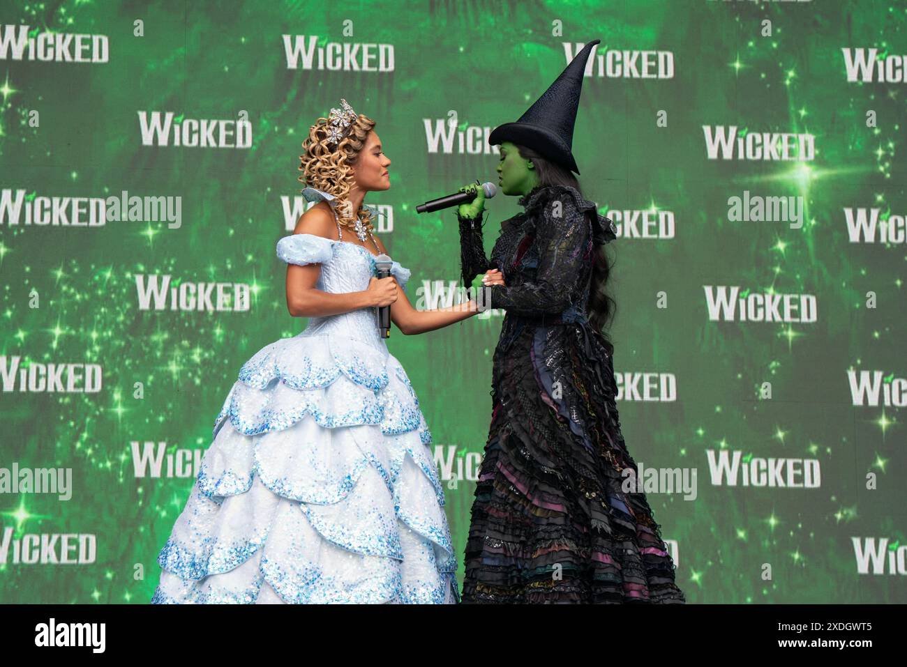 Cast of musical Wicked, Alexia Khadime as Elphaba, and Lucy St. Louis ...