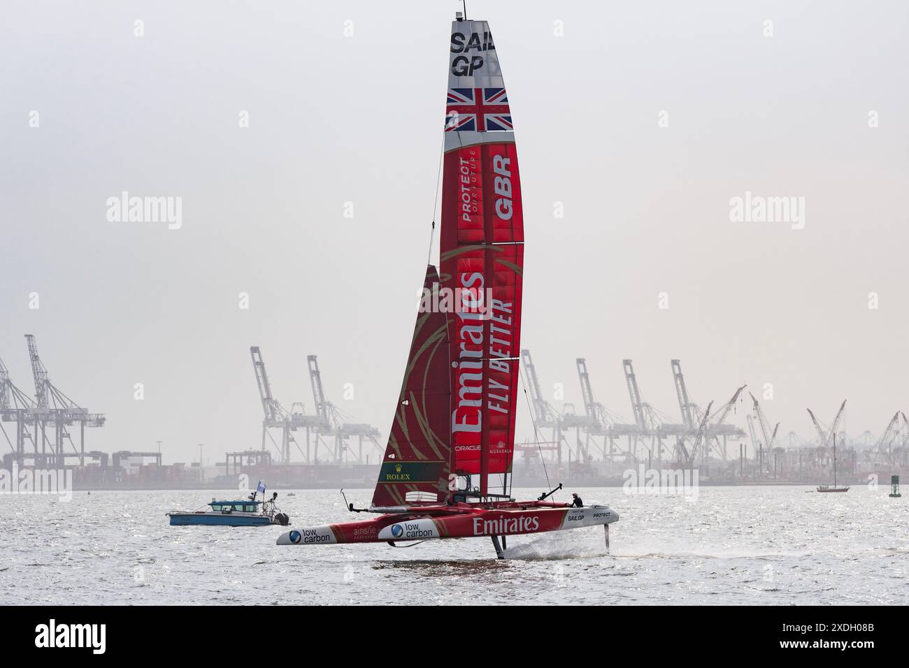 Great Britan boat races during SailGP first day in New York harbor on ...