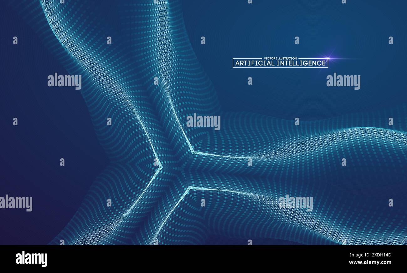 Monochrome artificial intelligence with white wireframe patterns Stock ...