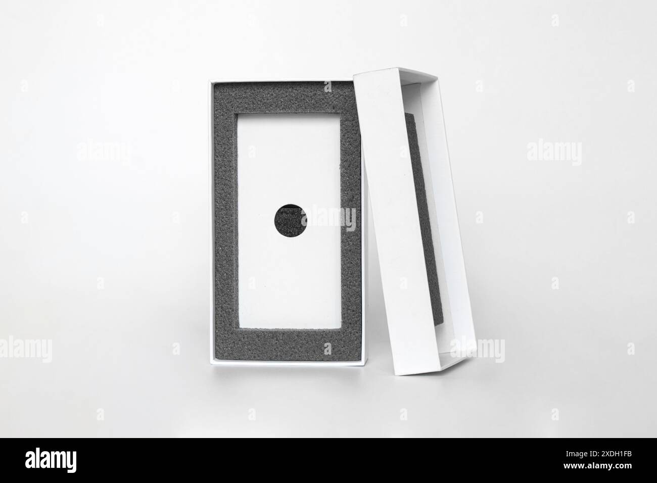 White new empty box and cover for phone on white background, empty box ...