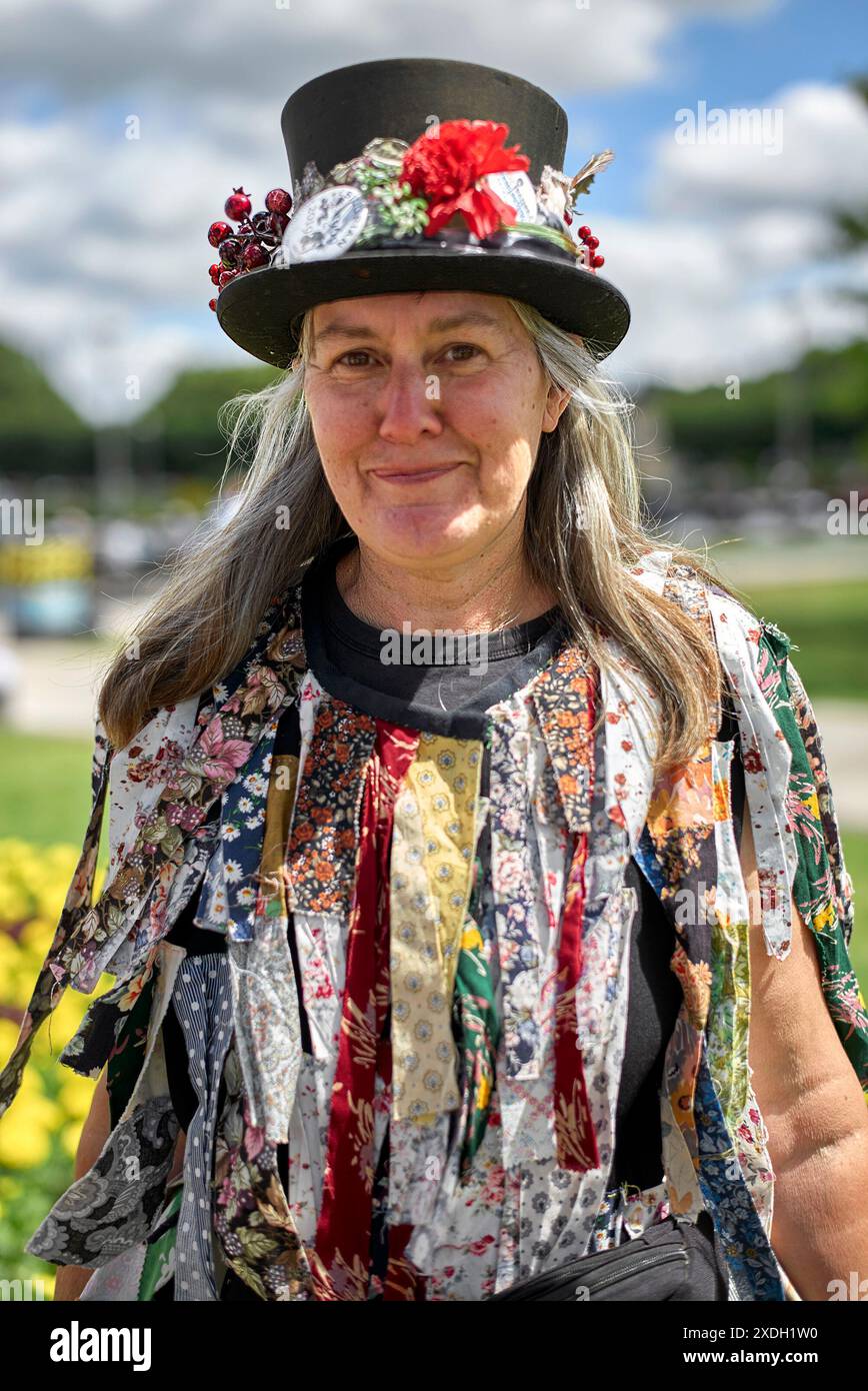 Morris Dancer. Woman in traditional folk dancers costume. Stratford ...