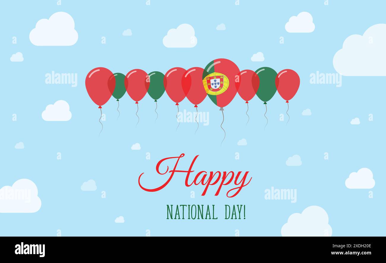 Portugal Independence Day Sparkling Patriotic Poster. Row of Balloons ...