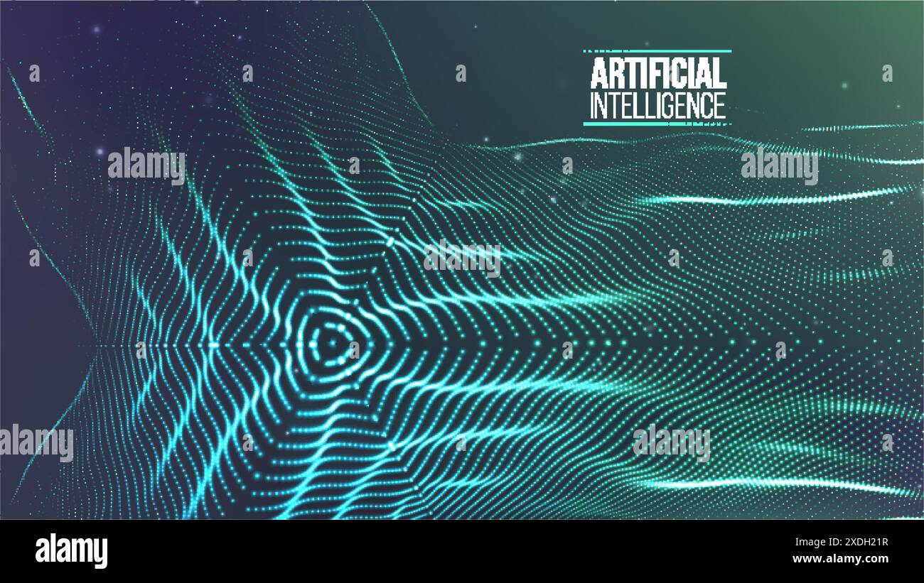 A digital illustration featuring abstract blue neon wireframe patterns ...