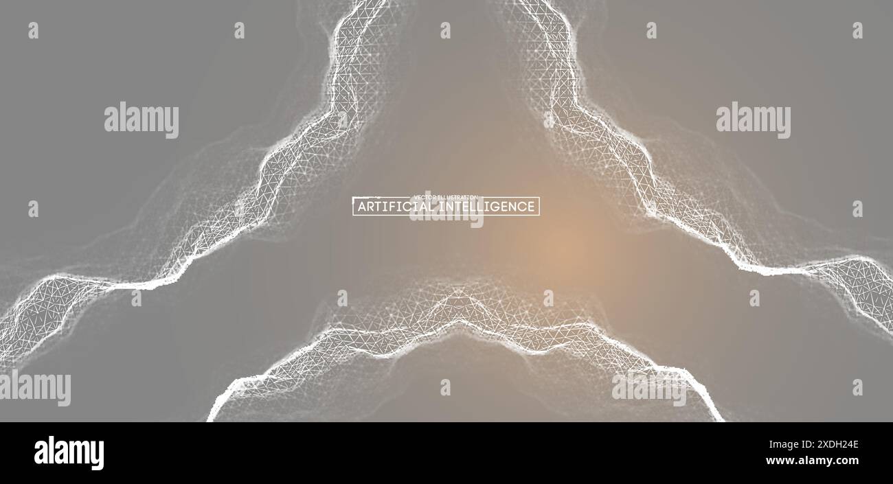 A digital illustration featuring an abstract glowing white wireframe in ...