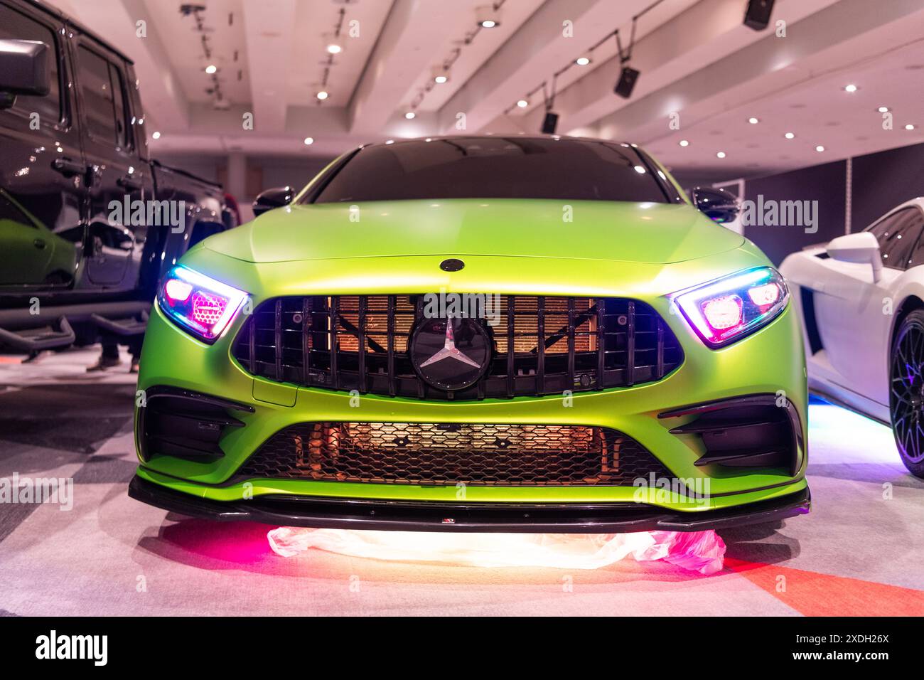 New York City, USA - March 27, 2024: Mercedes Benz CLS green color car ...