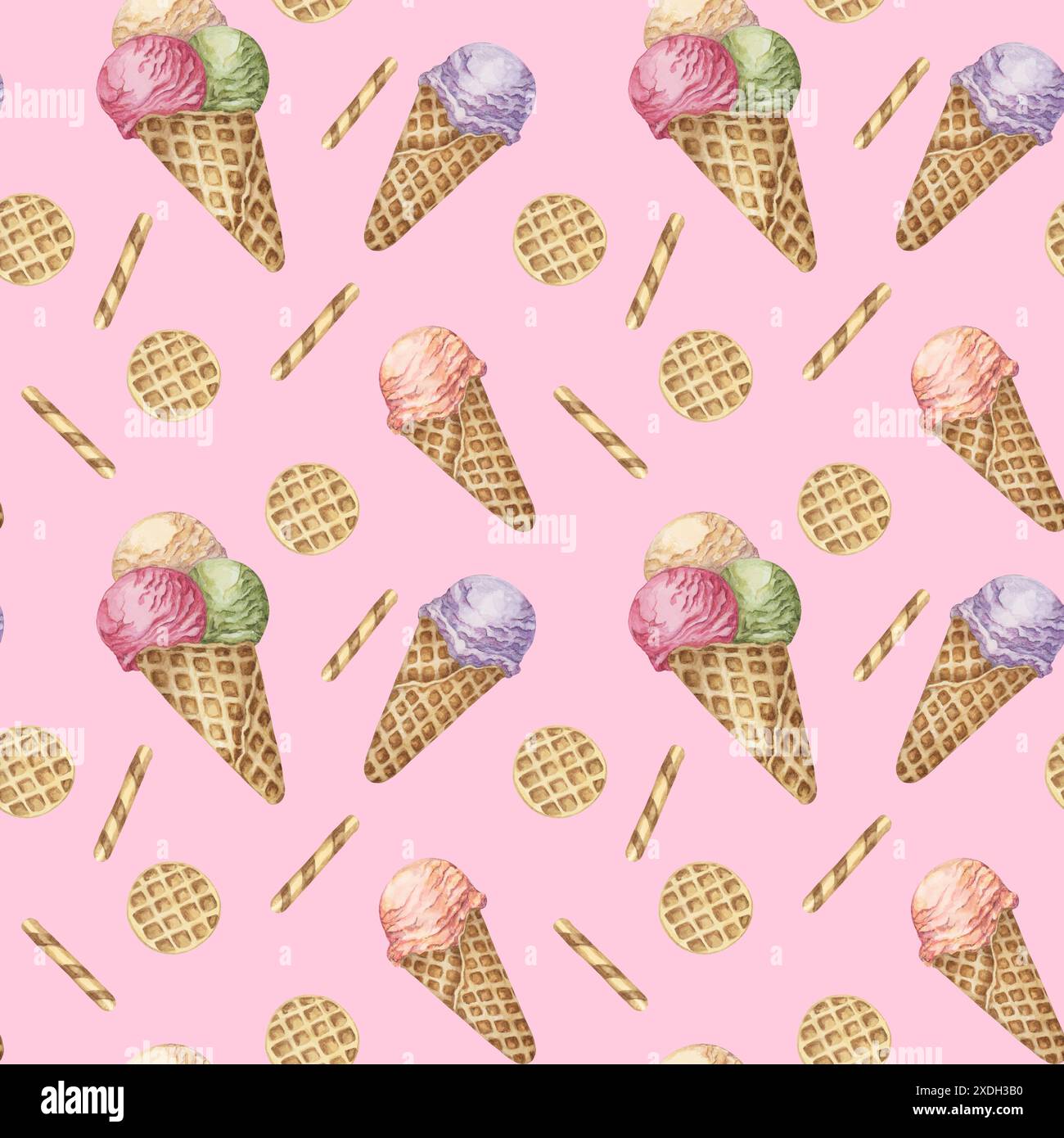 Ice cream in whimsical pastel colors seamless pattern. Retro 1950s ...