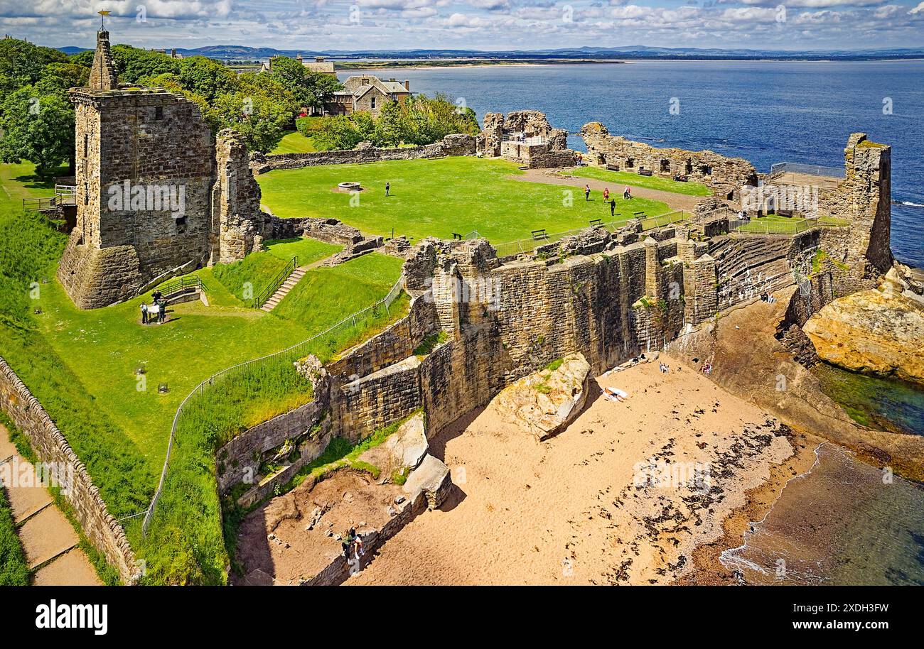 St Andrews Castle Fife Scotland sunshine on a rocky promontory the ...
