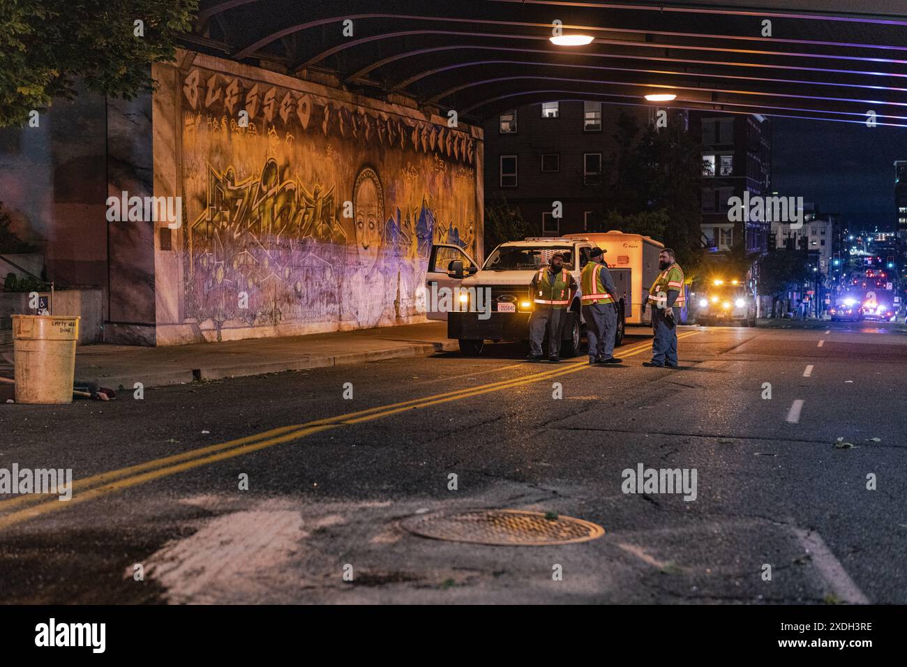 Seattle, United States. 22nd June, 2024. The aftermath of the crash ...