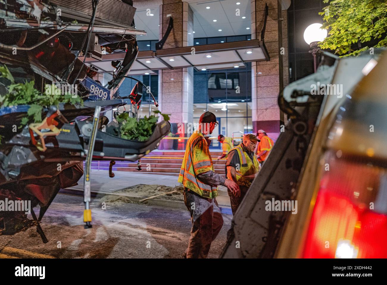 Seattle, United States. 22nd June, 2024. The aftermath of the crash ...