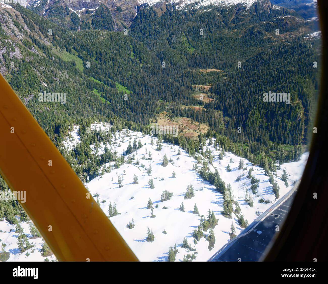 Window view from a floatplane flying above Misty Fjords National ...