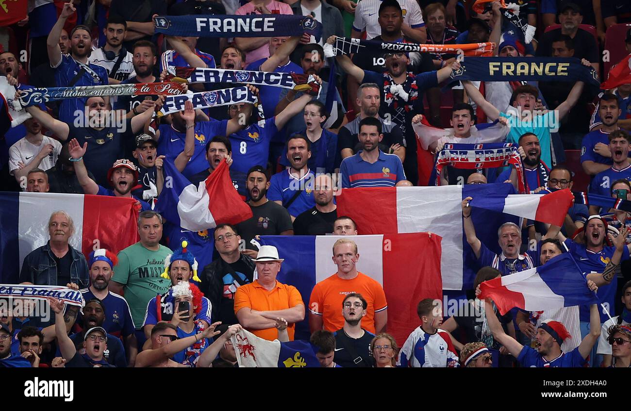 LEIPZIG, GERMANY - JUNE 21: Netherlands fans between France fans during ...