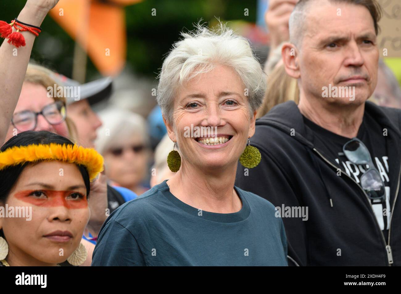 Dame Emma Thompson with Nemonte Nenquimo and Dale Vince at the start of ...