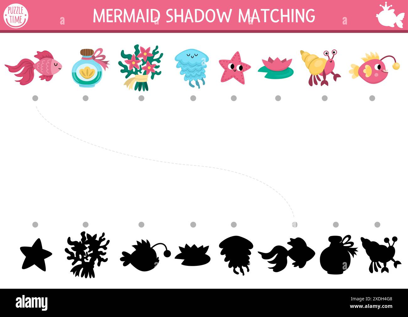 Mermaid shadow matching activity with starfish, jellyfish, fish ...