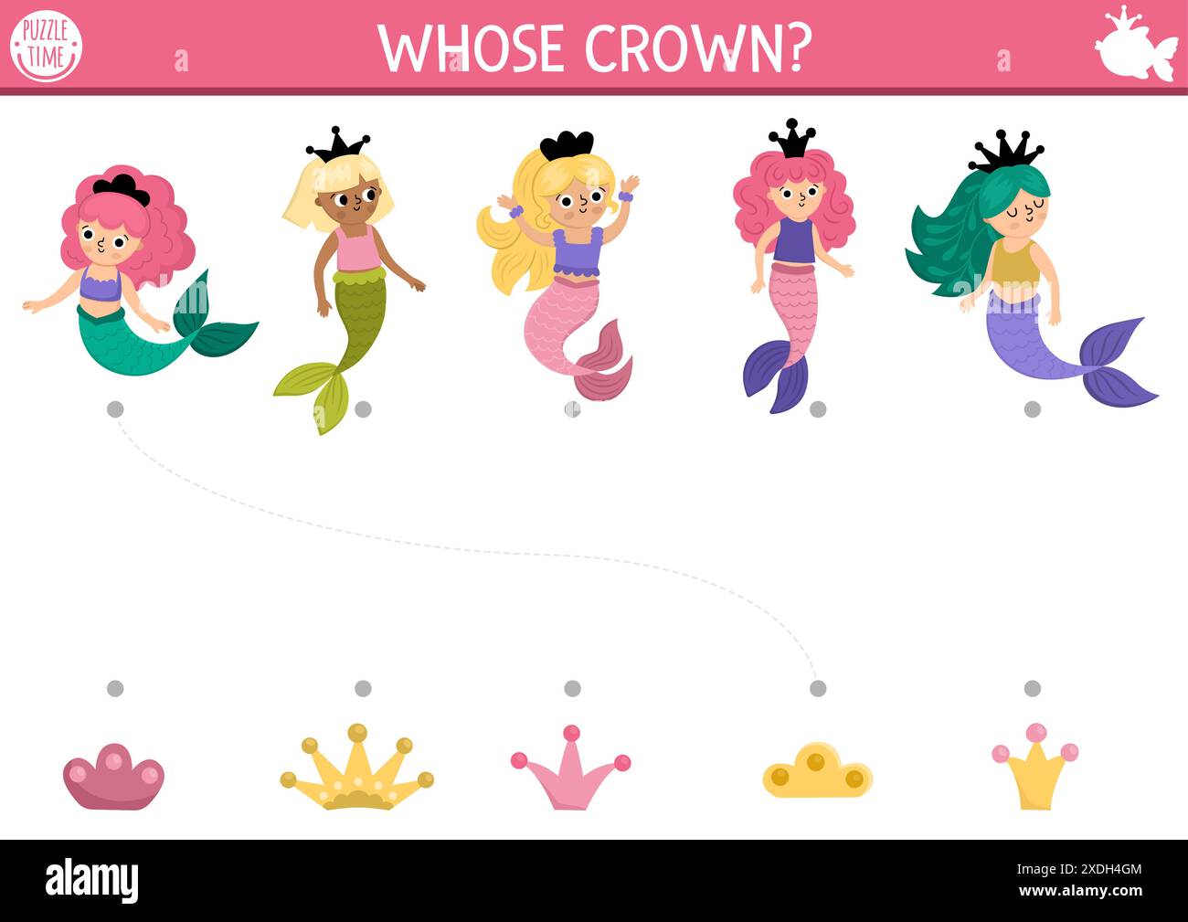 Mermaid shadow matching activity with sea princesses. Fairytale ocean ...