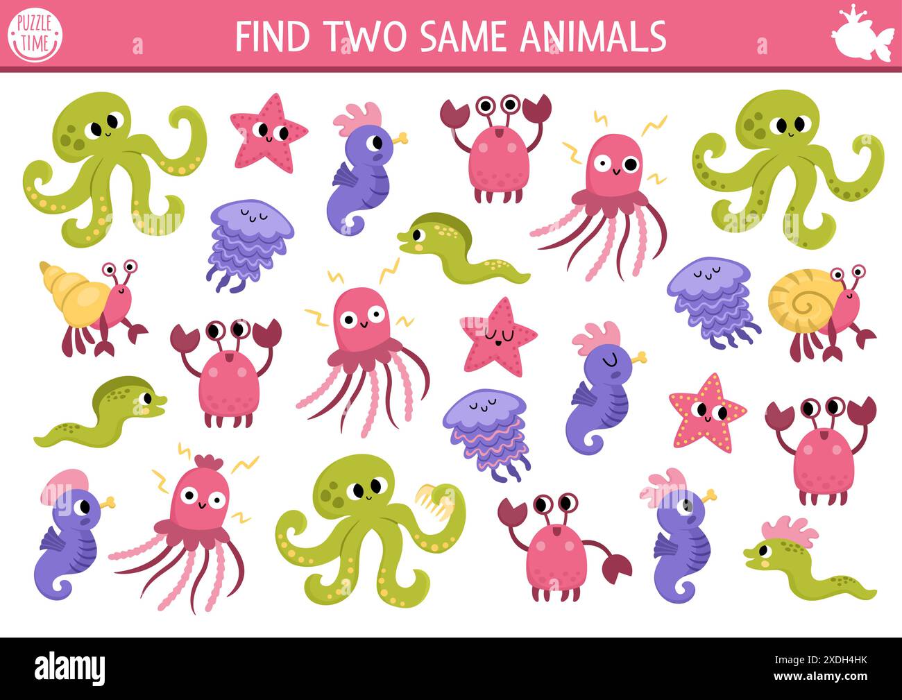 Find two same water animals. Fairytale ocean kingdom matching activity ...