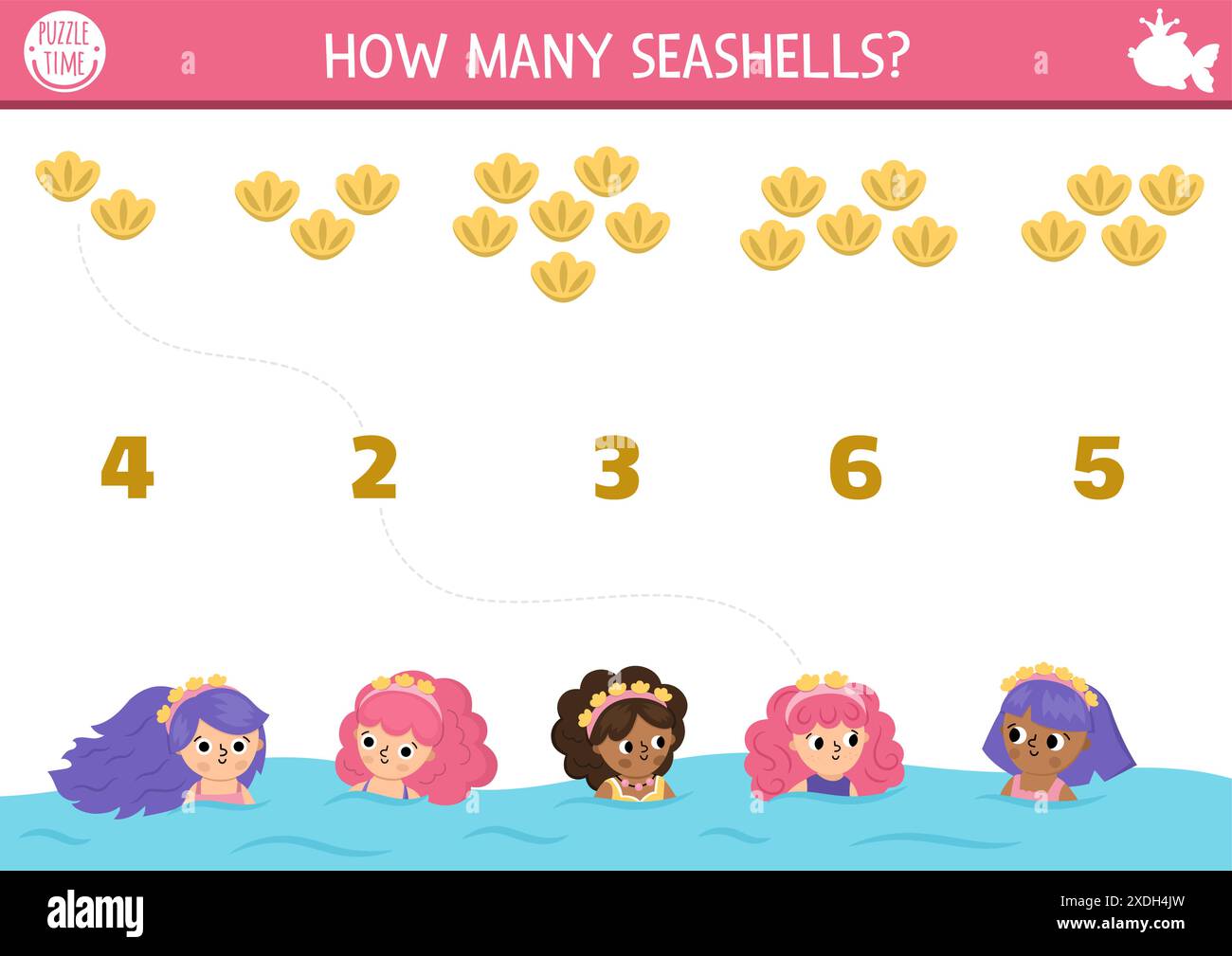 Match the numbers mermaid game with princess in water wearing headbands ...