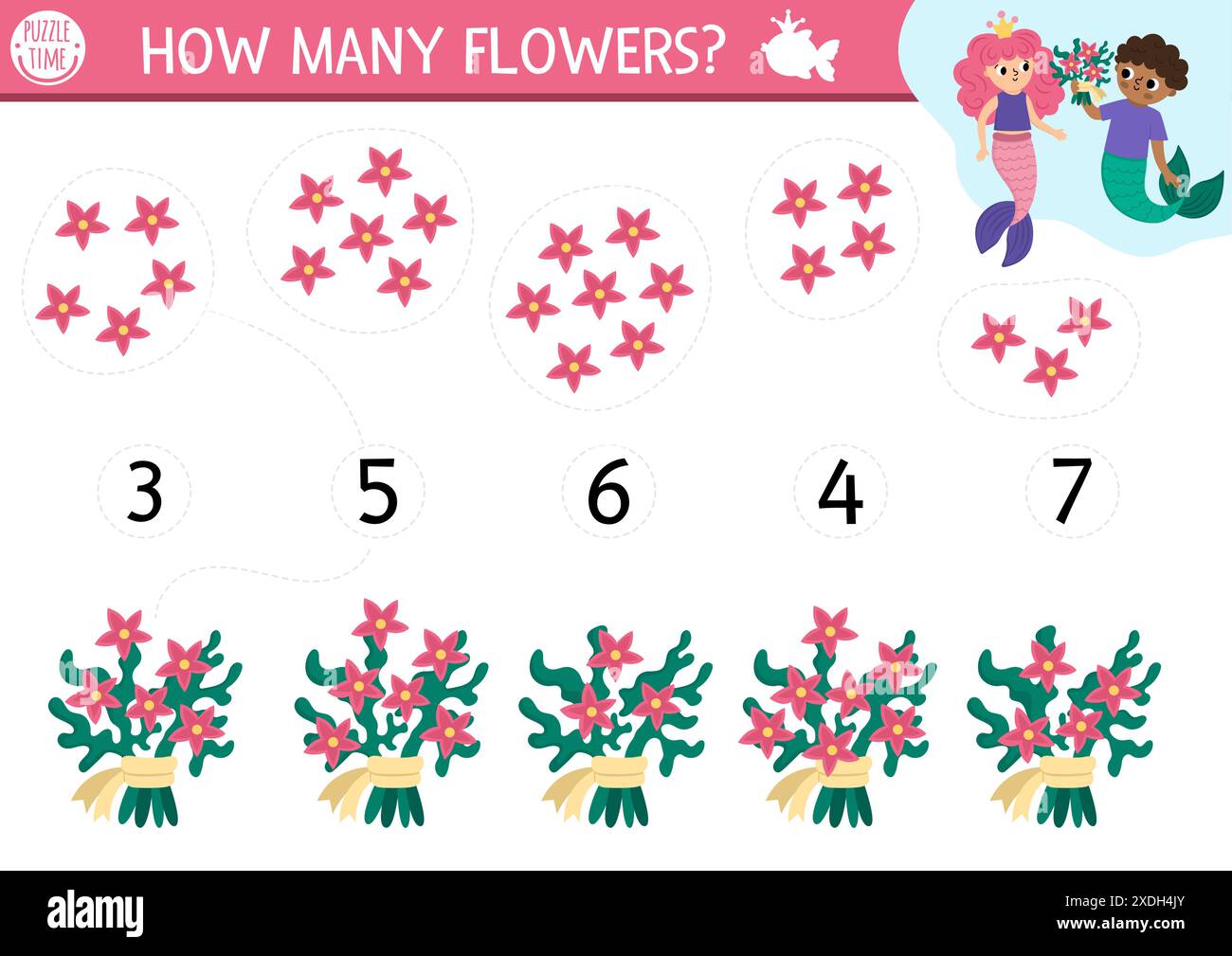 Match the numbers mermaid game with merman giving seaweed flower ...