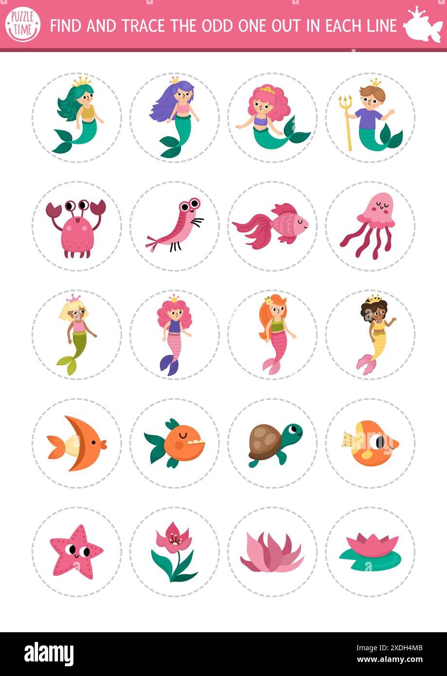 Find the odd one out. Mermaid logical activity for kids. Fairytale ...