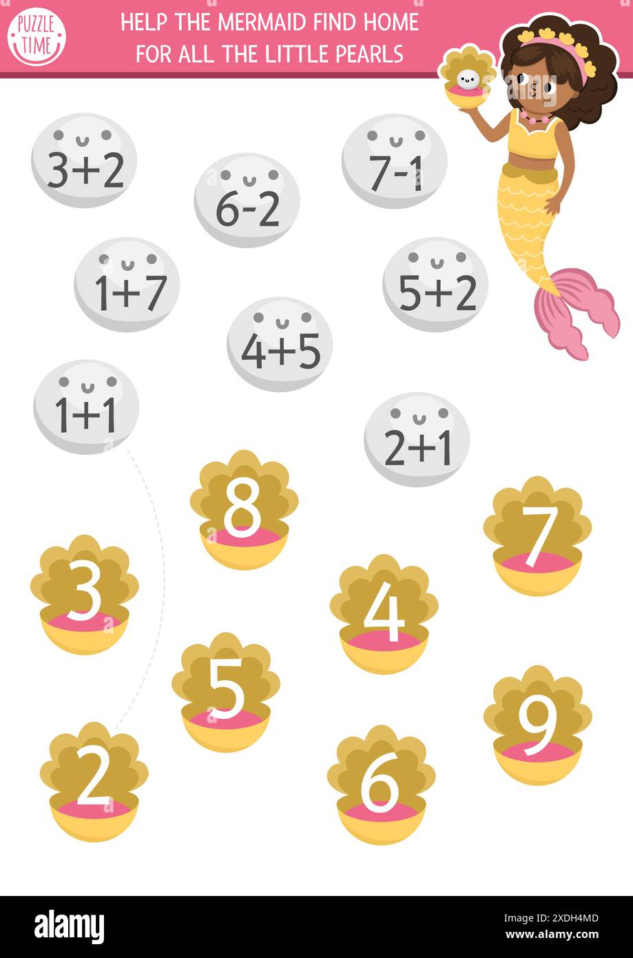 Count and match the numbers mermaid game with sea princess, pearls ...