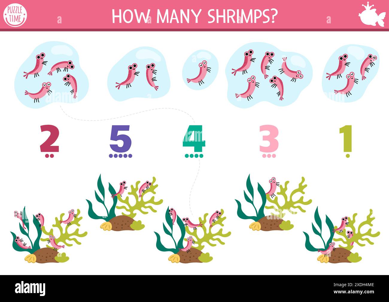 Match the numbers mermaid game with shrimps in the seaweeds. Fairytale ...