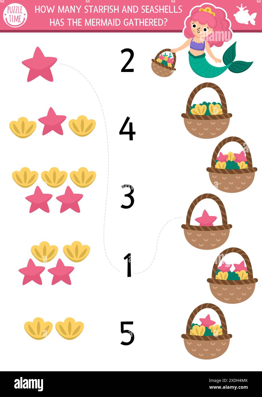 Match the numbers mermaid game with princess gathering starfish ...