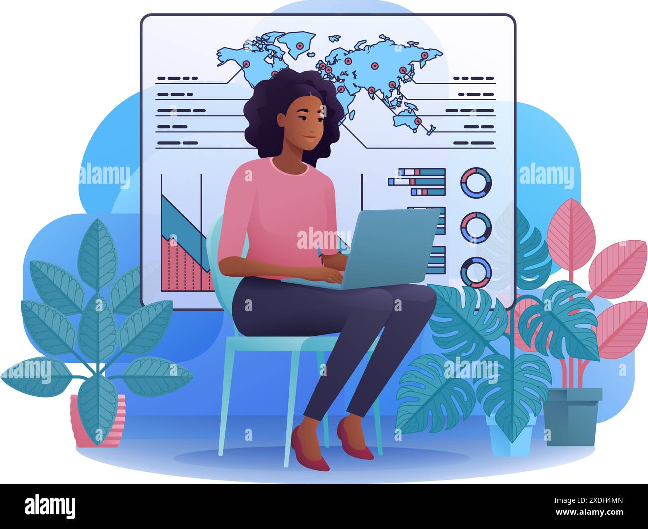 Woman Student Laptop Statistics Data Illustration Stock Vector Image ...