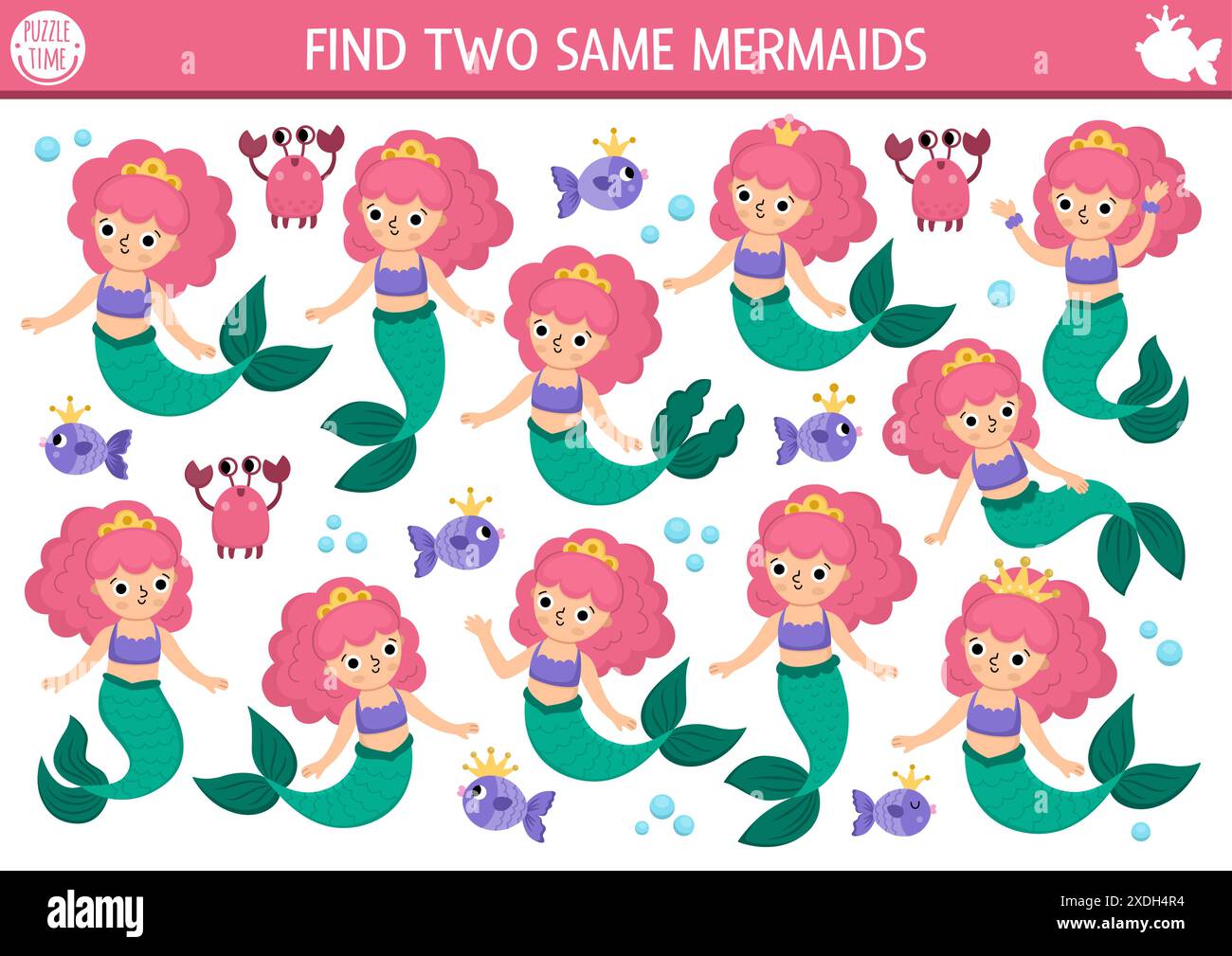 Find two same mermaids. Fairytale ocean kingdom matching activity for ...