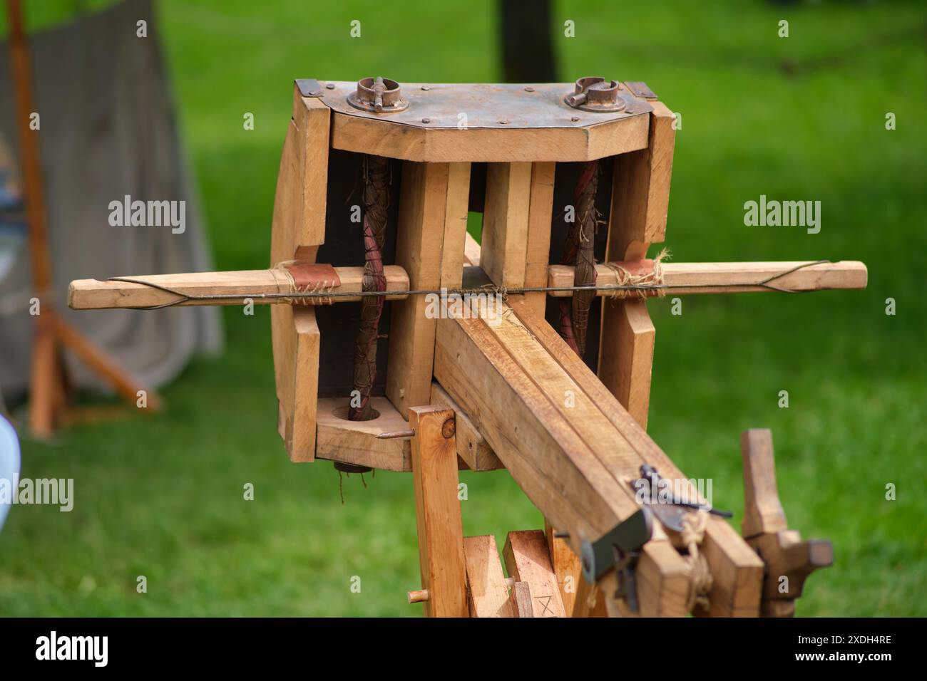 Ancient Roman ballista with a loaded throwing arrow, close-up Stock ...