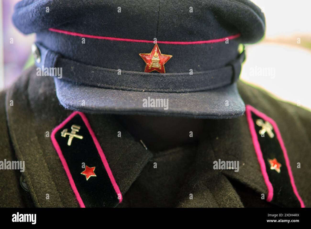 The old Soviet Union uniform of retro train drivers and railway workers ...
