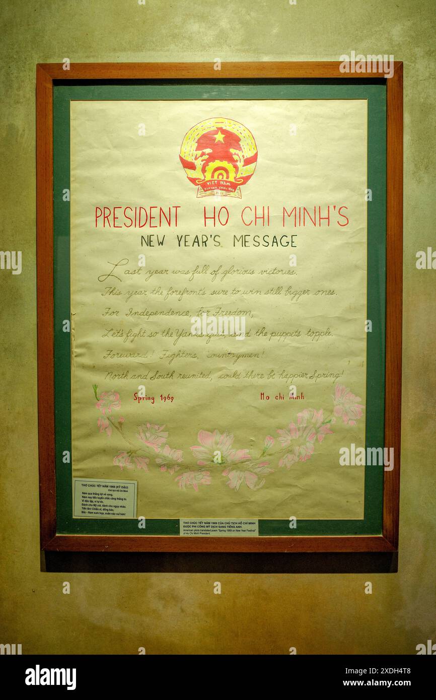 Hanoi, Vietnam - 29 Jan, 2024: 1969 New Year's message from Ho Chi Minh ...