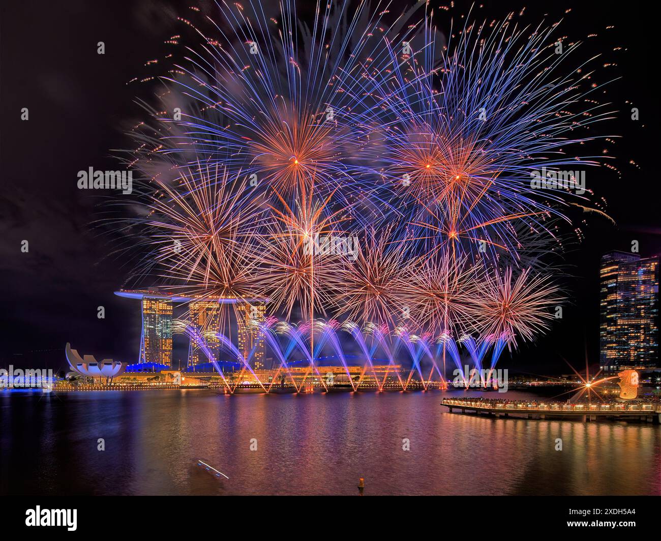 SINGAPORE - JUNE 22, 2024: A spectacular firework display at the ...