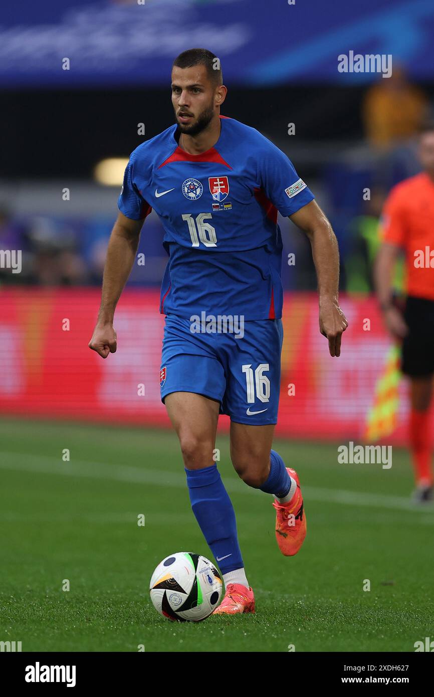 David Hancko of Slovakia in action during the Uefa Euro 2024 Group E ...