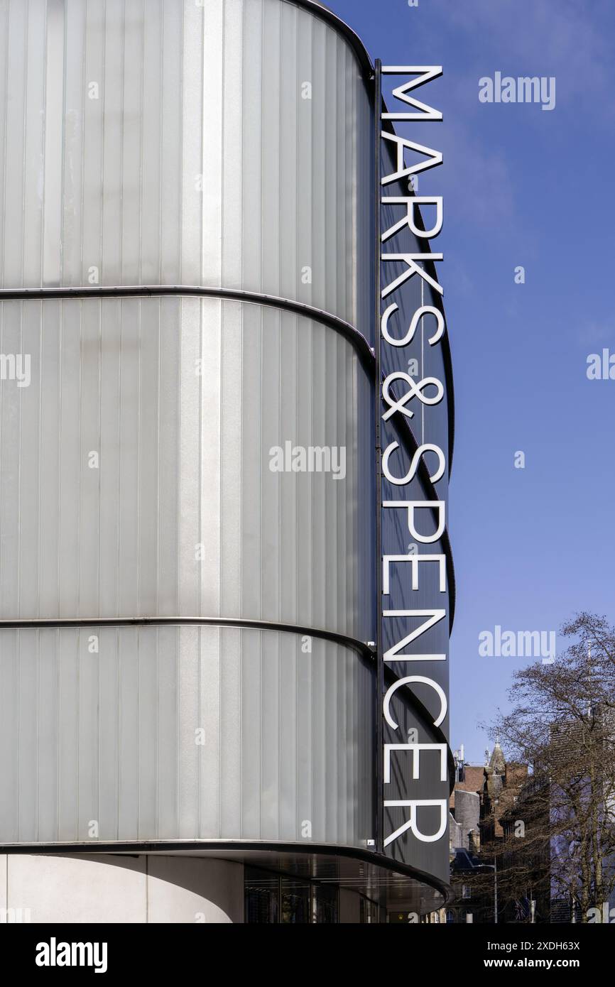 Exterior of Marks & Spencer retail shop sign, Liverpool city centre ...