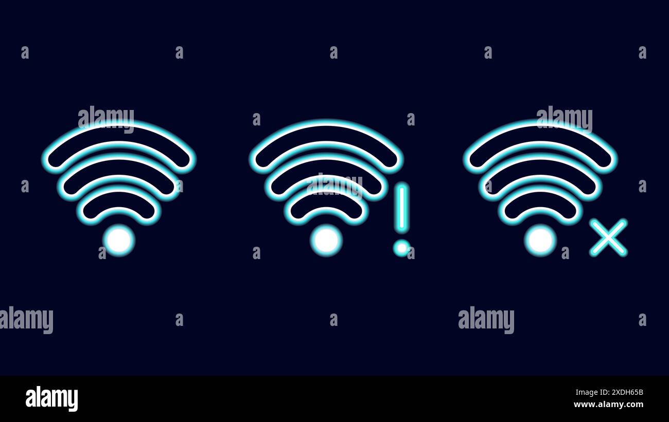 WiFi symbols neon effect dark background. Waves Wi Fi signal icon ...